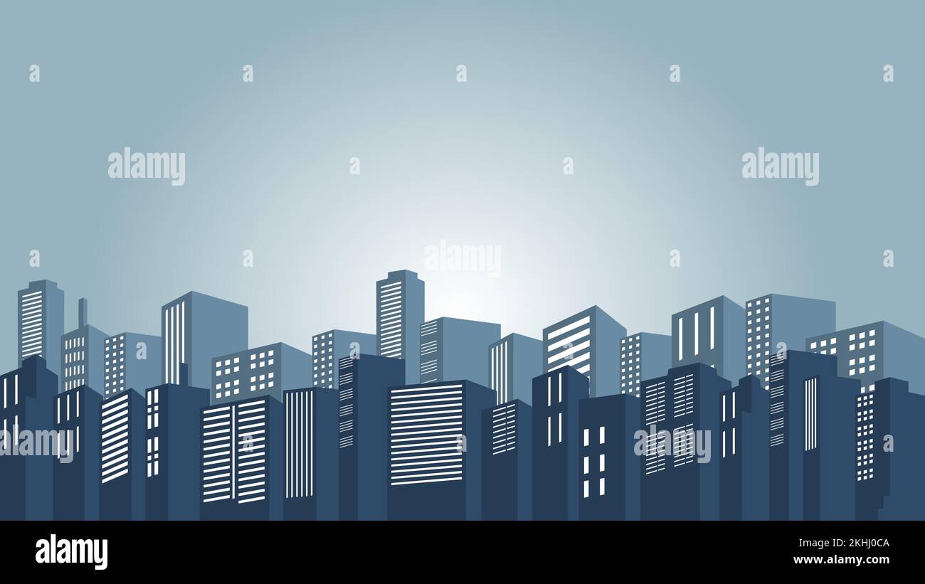 Silhouette view of the city from the rooftop of a tall building. City ...