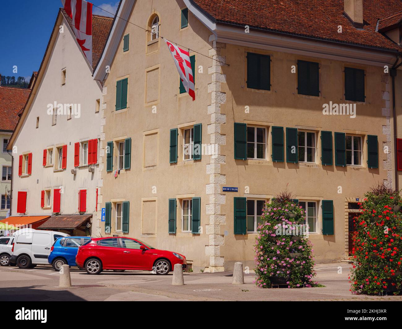 DELEMONT SWITZERLAND, JULY 5, 2022: historical Buildings in the city ...