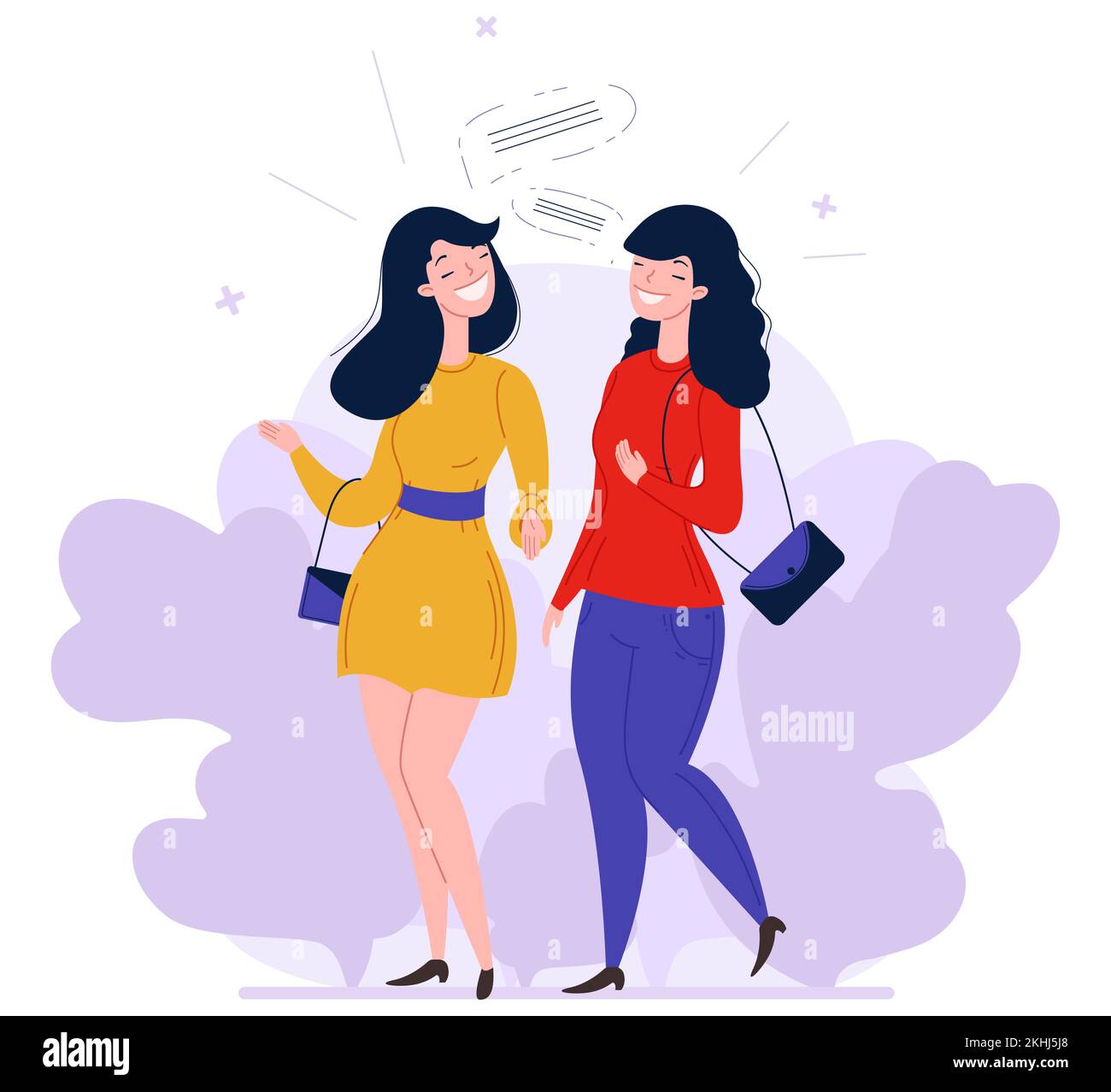 Young Woman Friends Talking Together Flat Vector Stock Vector Image