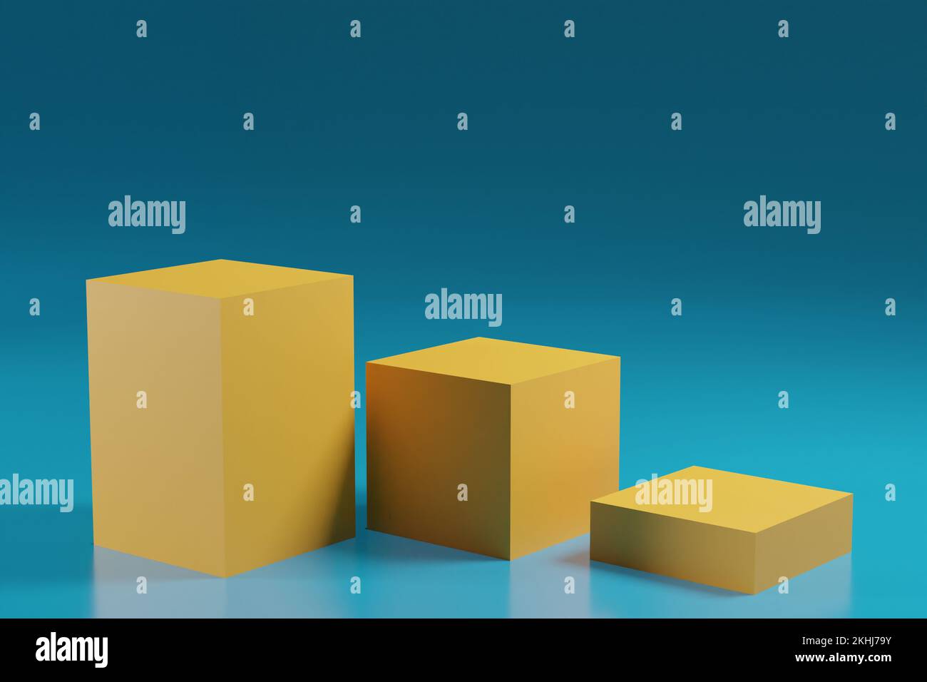 A 3D rendering of yellow geometric shapes in blue background Stock ...