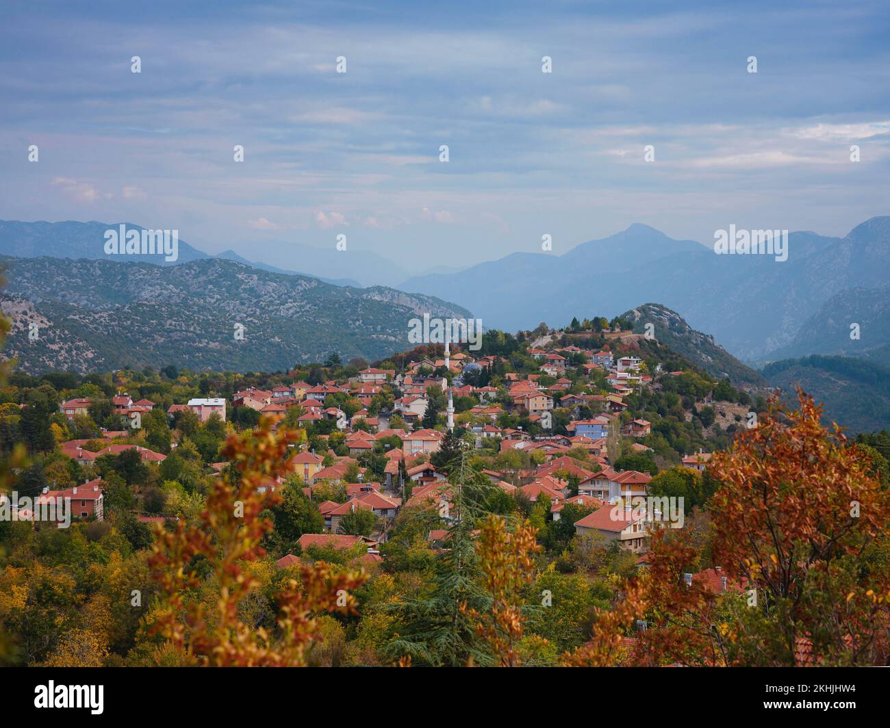 Aerial photo of town of Ormana Ibradi Antalya Turkey in autumn sunny ...