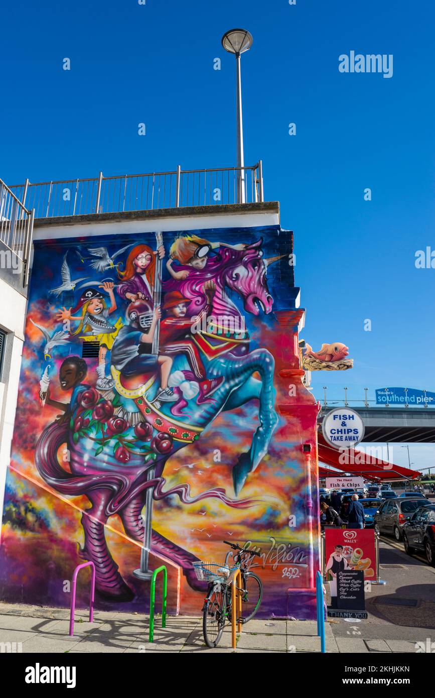 Artwork from the Southend City Jam event on wall by cafes and Southend ...