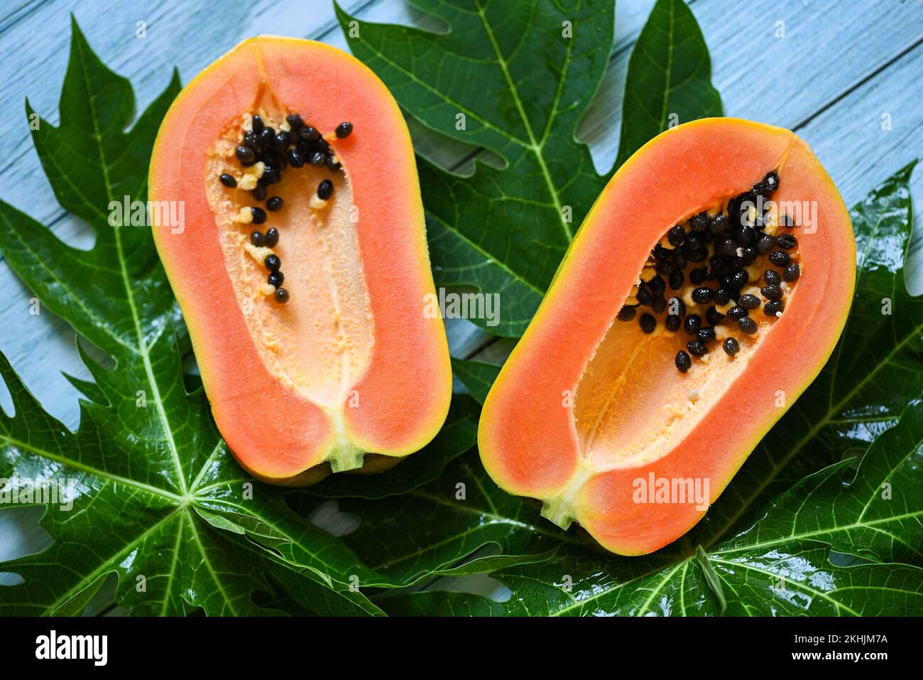 papaya fruits on backgroud, fresh ripe papaya slice tropical fruit with ...