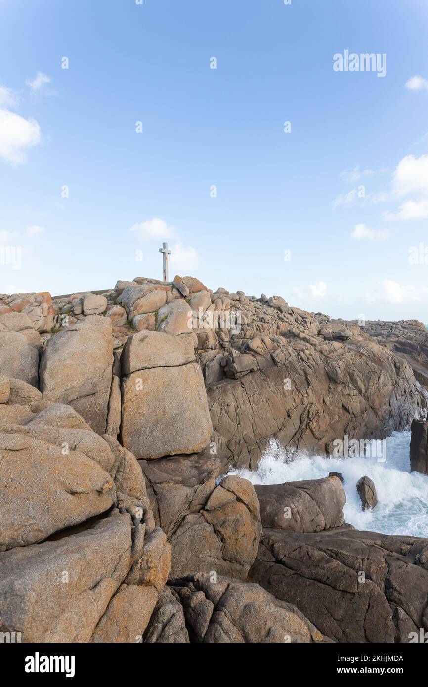 A Beautiful scene of seascape with huge rocks and cliffs on a cloudy ...