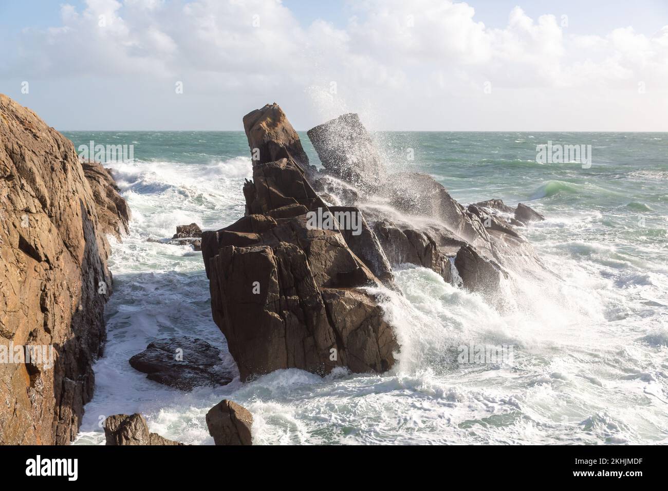 A Beautiful scene of seascape with huge rocks and cliffs on a cloudy ...