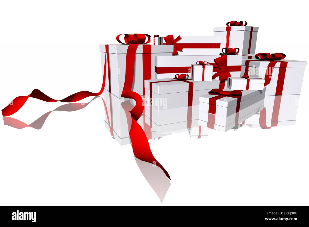 3D illustration. Packages white box with red ribbon. White background ...