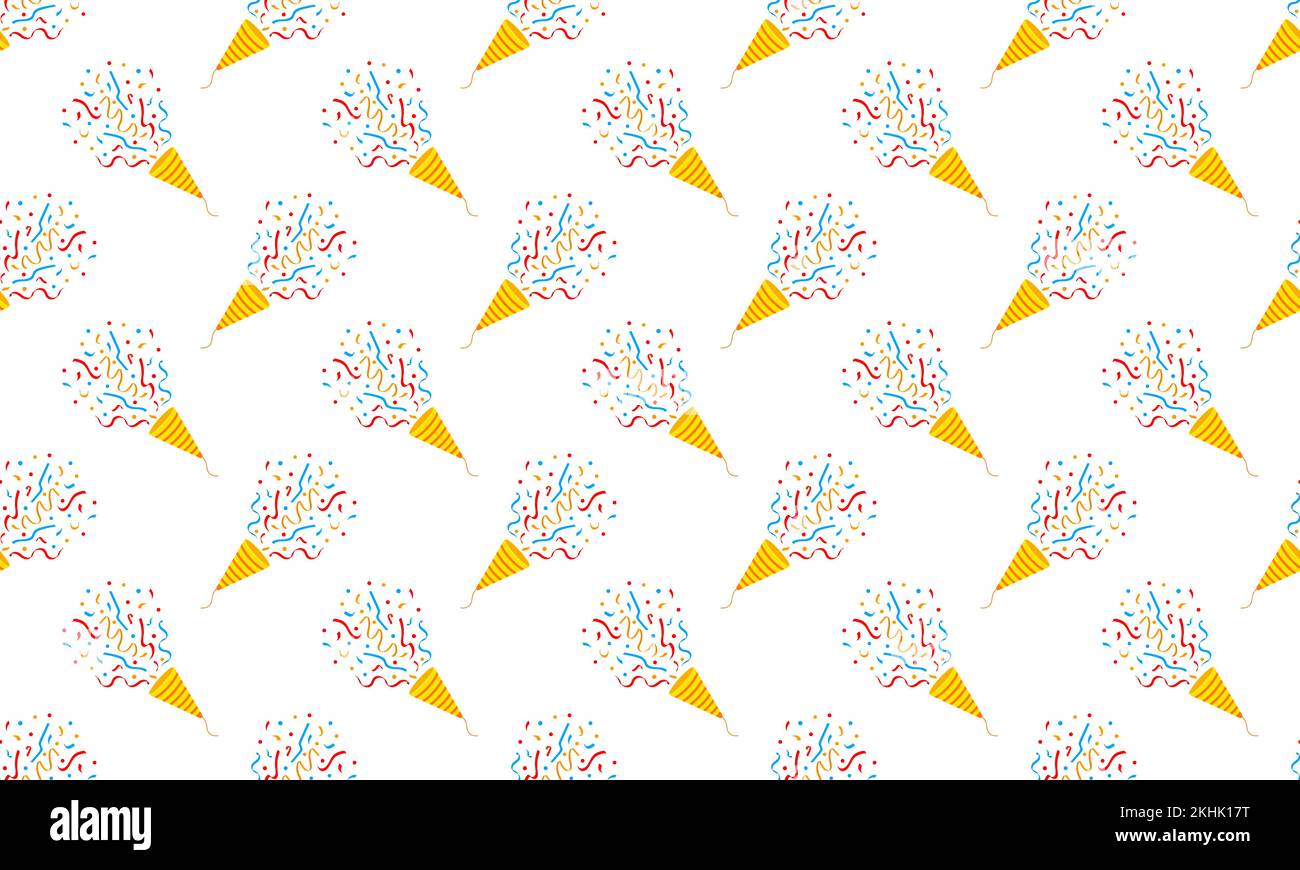 Exploding party popper cones with confetti seamless pattern. Festive ...