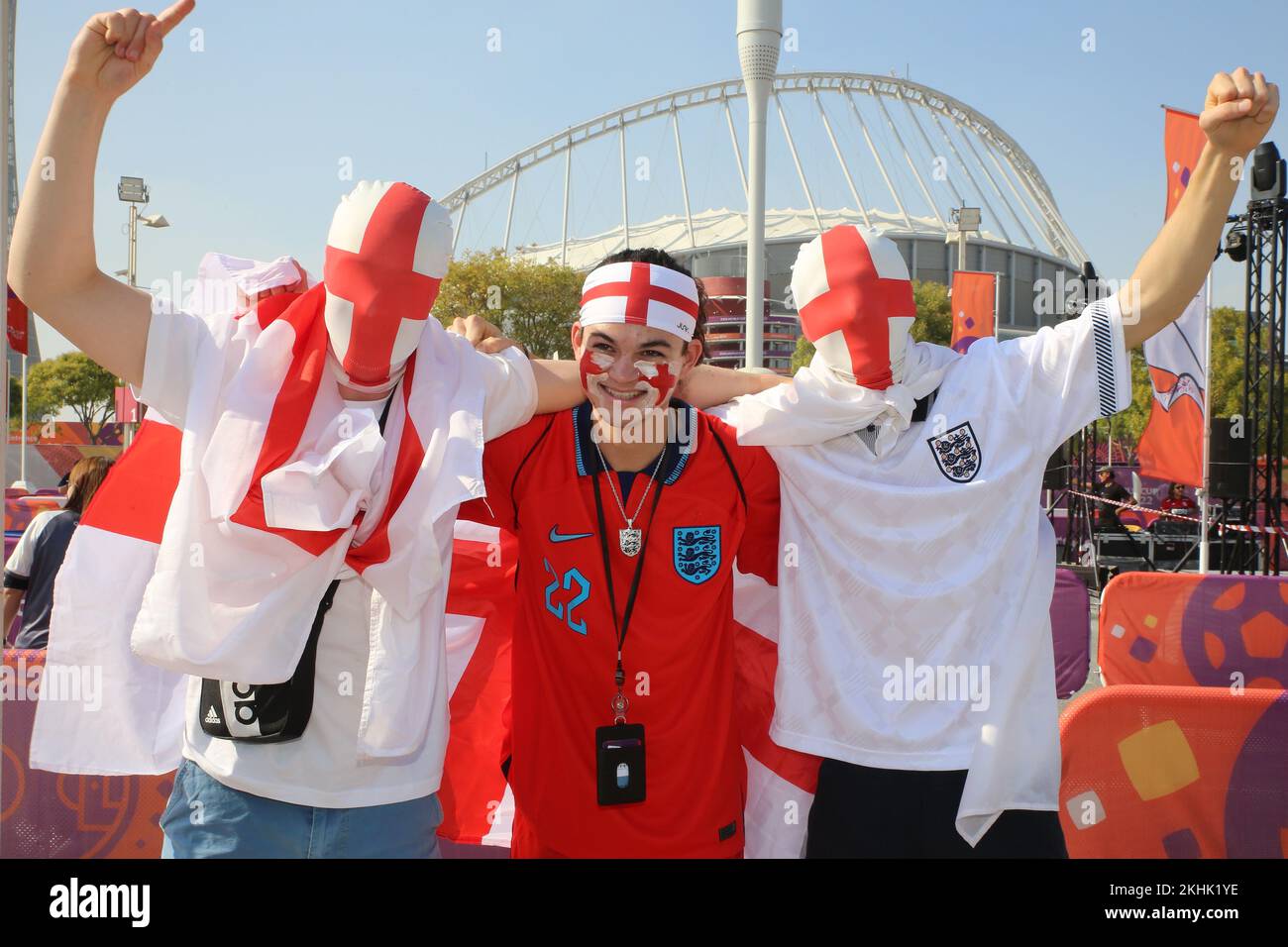 DOHA, QATAR - NOVEMBER 21: England fans show their support during the FIFA World Cup 2022 Qatar ...