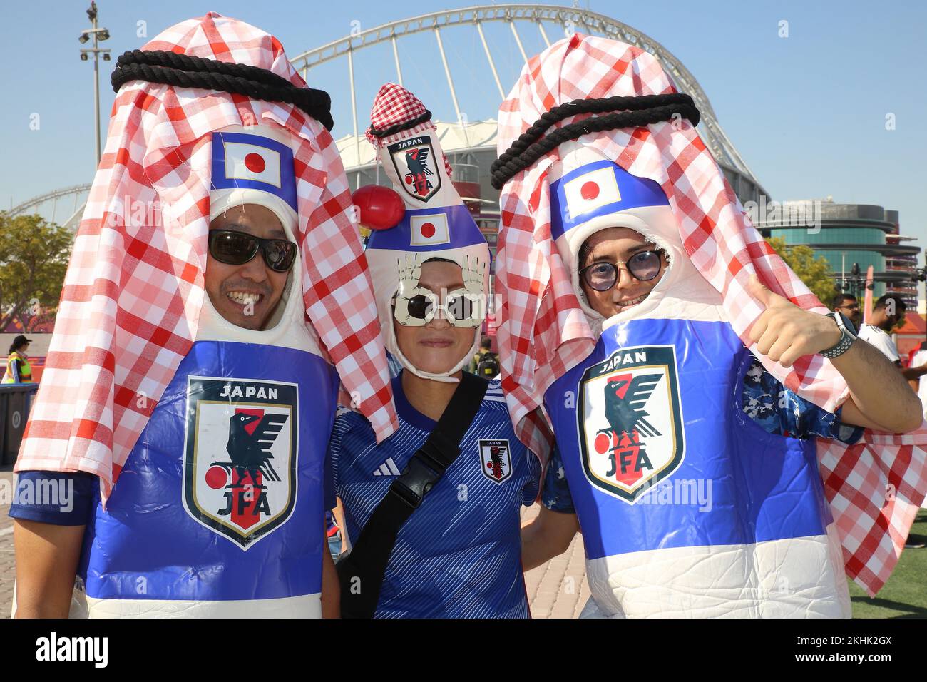 DOHA, QATAR - NOVEMBER 23: Japanese fans cheer before a FIFA World Cup ...