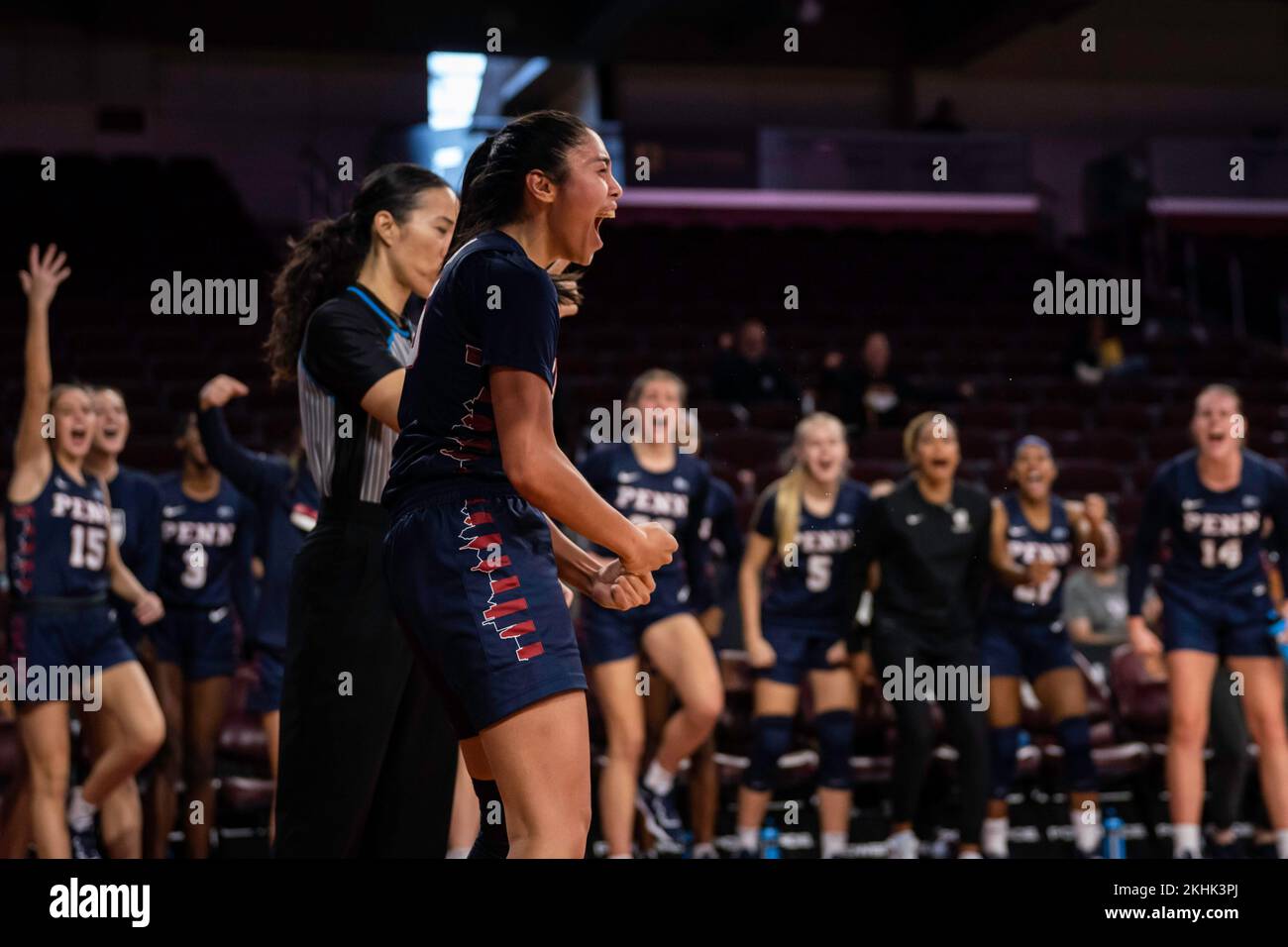 Pennsylvania Quakers guard Kayla Padilla (45) celebrates during a NCAA ...