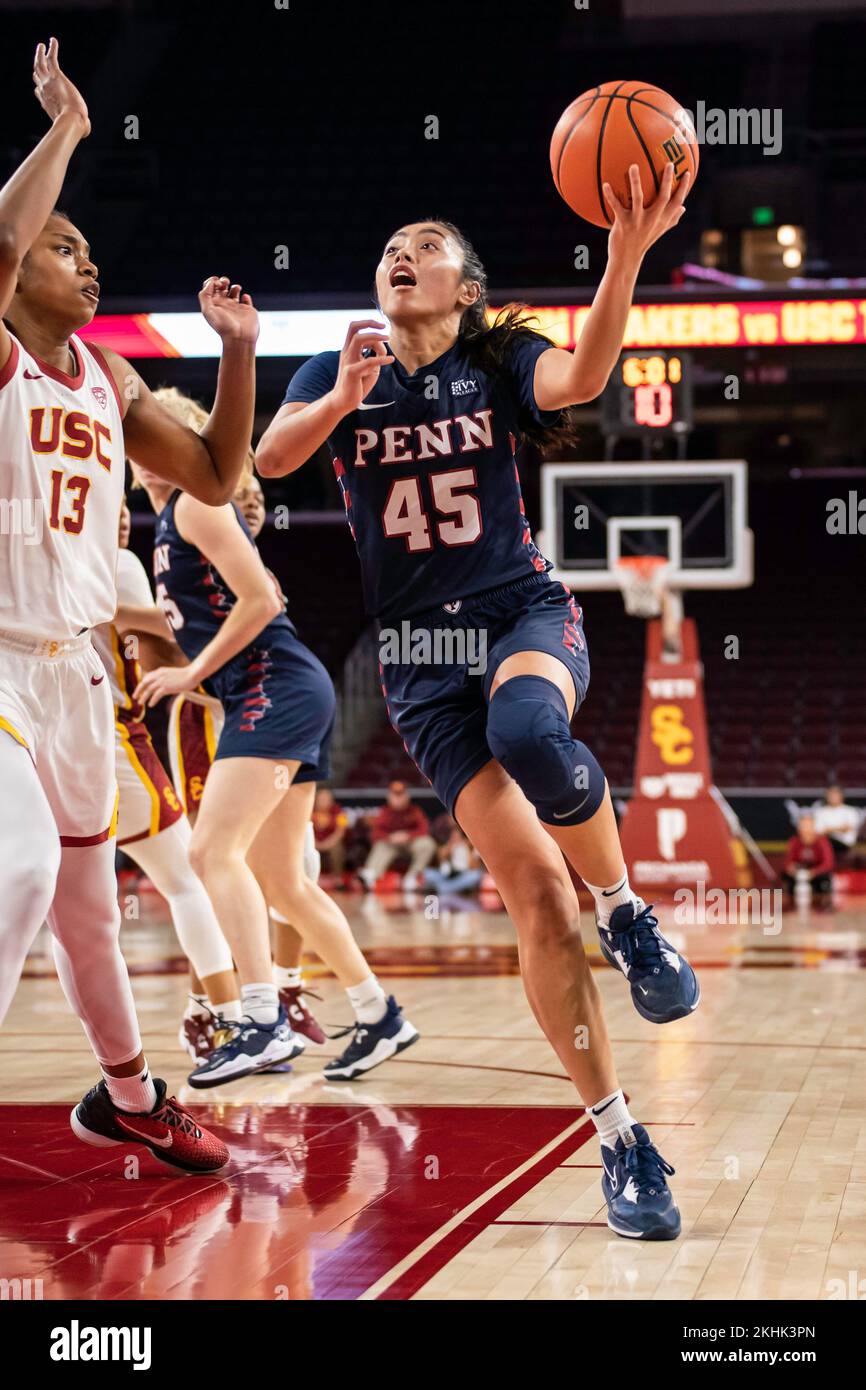 Pennsylvania Quakers guard Kayla Padilla (45) scores against USC ...