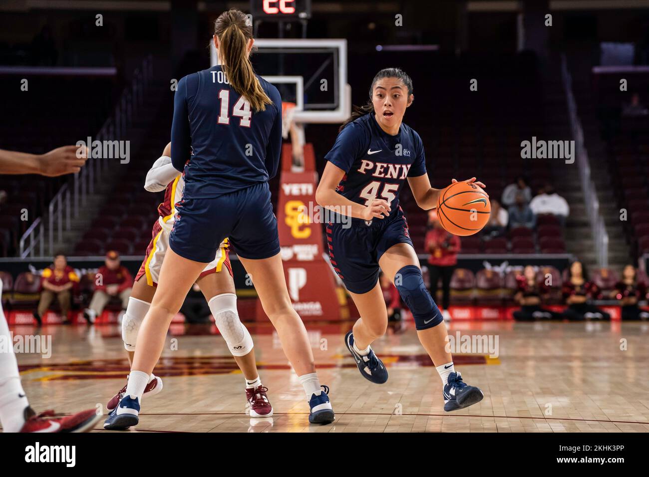 Pennsylvania Quakers guard Kayla Padilla (45) drives during a NCAA ...