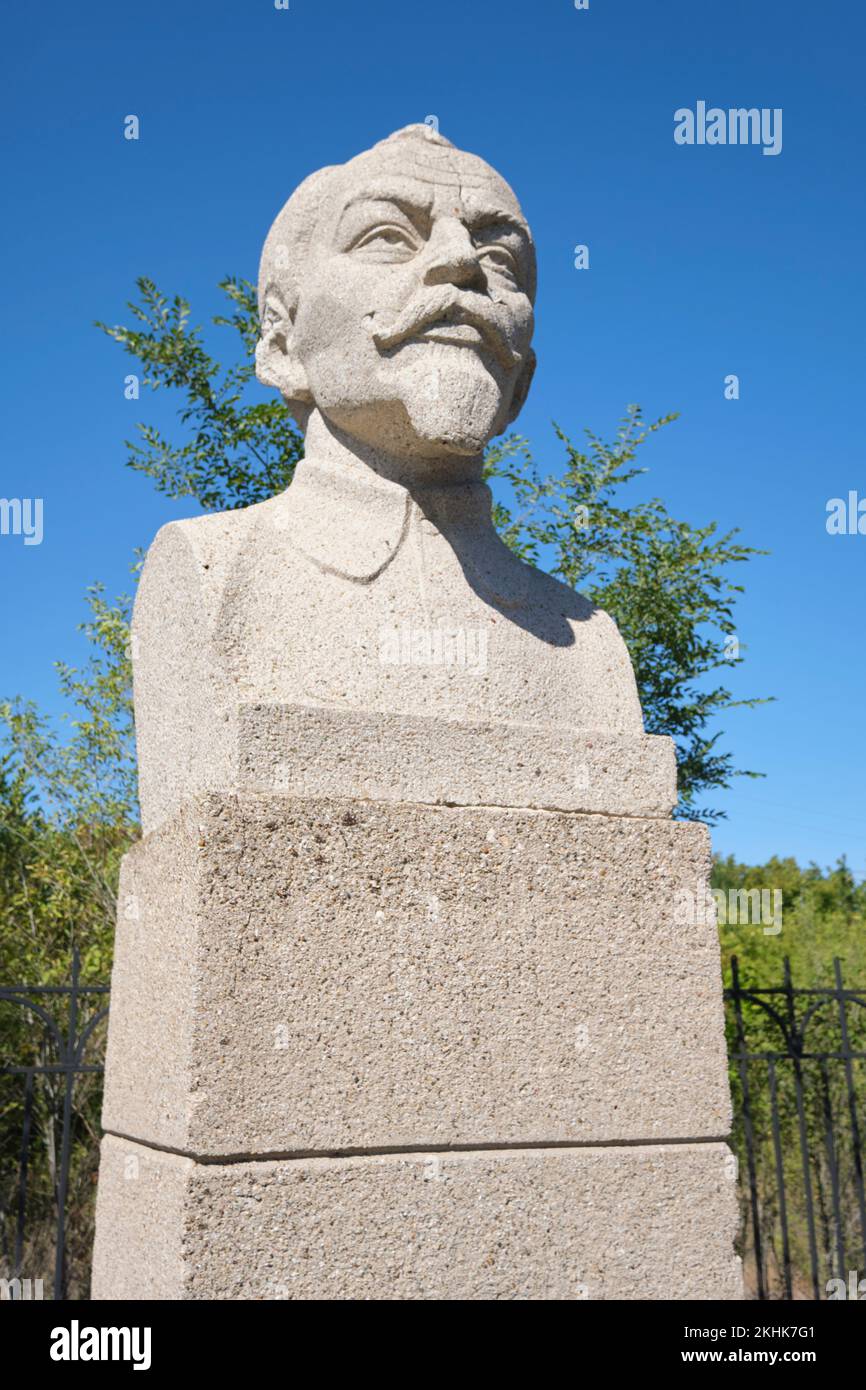 A carved marble, stone sculpture, statue of communist leader Vladimir ...