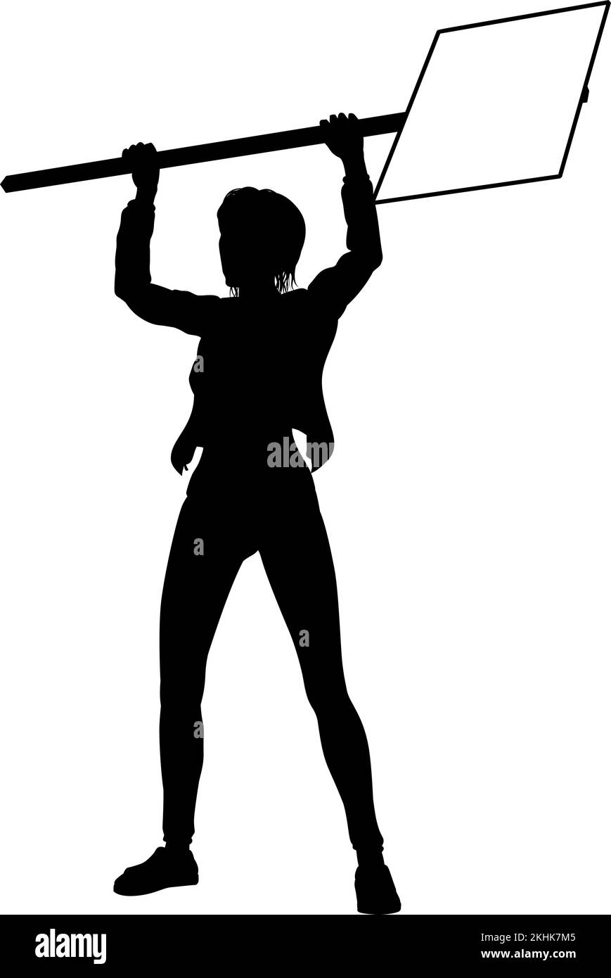 Protest Rally March Picket Sign Silhouette Person Stock Vector Image ...