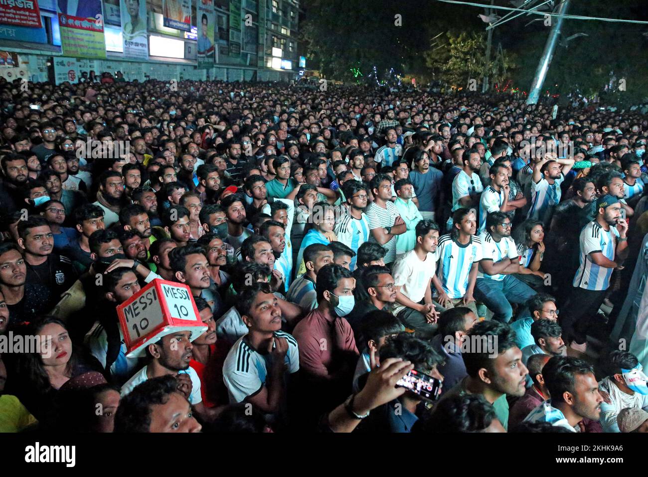 Hundreds of football fans gathered at Dhaka University’s TSC to watch ...