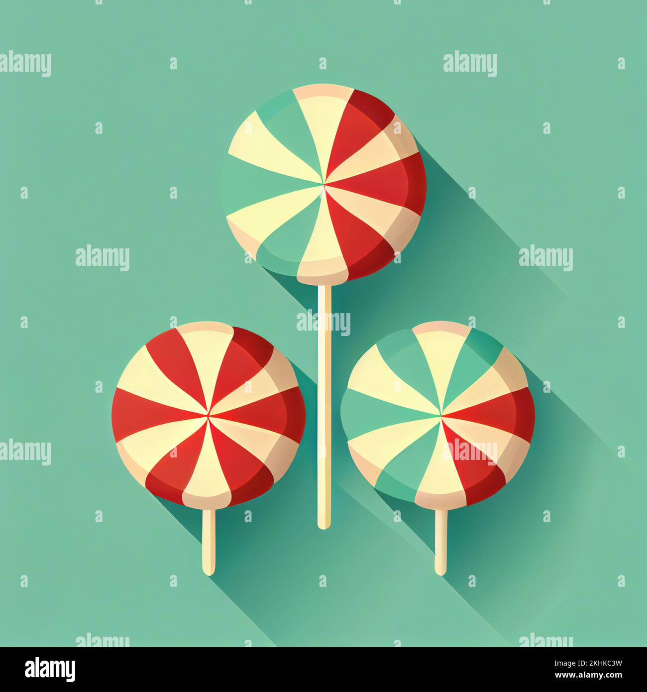 Flat Christmas sweet lollipops. Round candies cartoon wallpaper. Modern ...