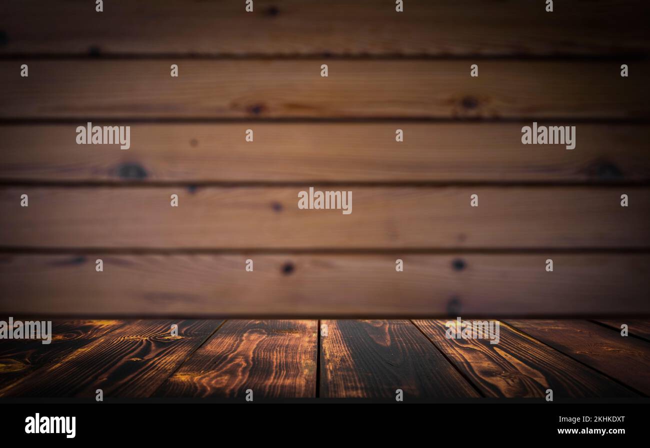 Wooden table background. Old rustic wooden planks and board with dark ...