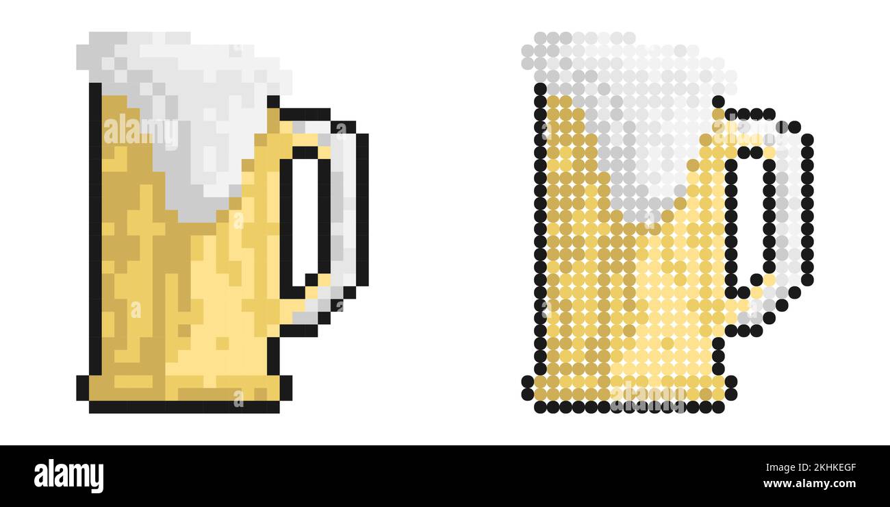 Pixel icon. Beer mug with foam. Oktoberfest 19 September. Alcoholic ...