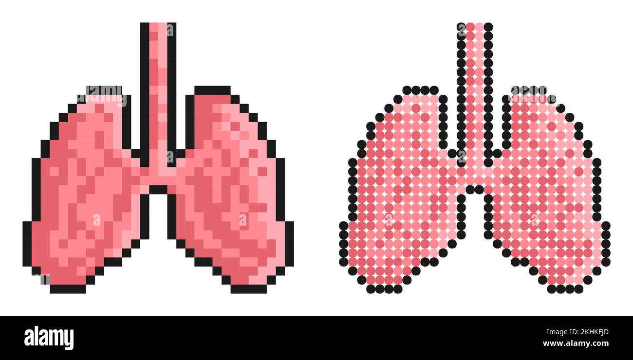 Pixel icon. Healthy human lungs. Human respiratory system. Simple retro ...