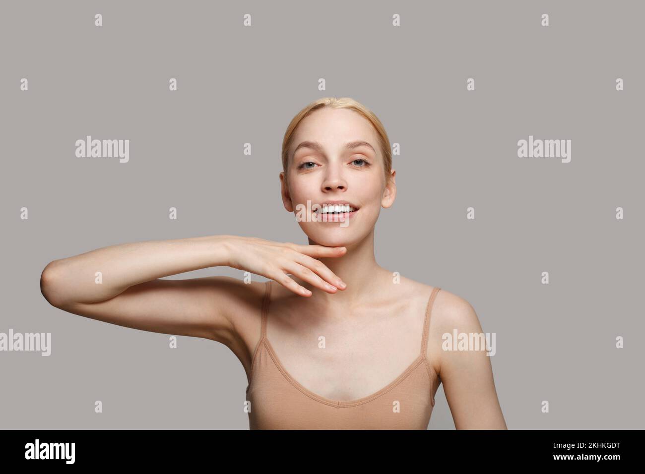 Studio portrait of pretty young spa model woman on white background ...