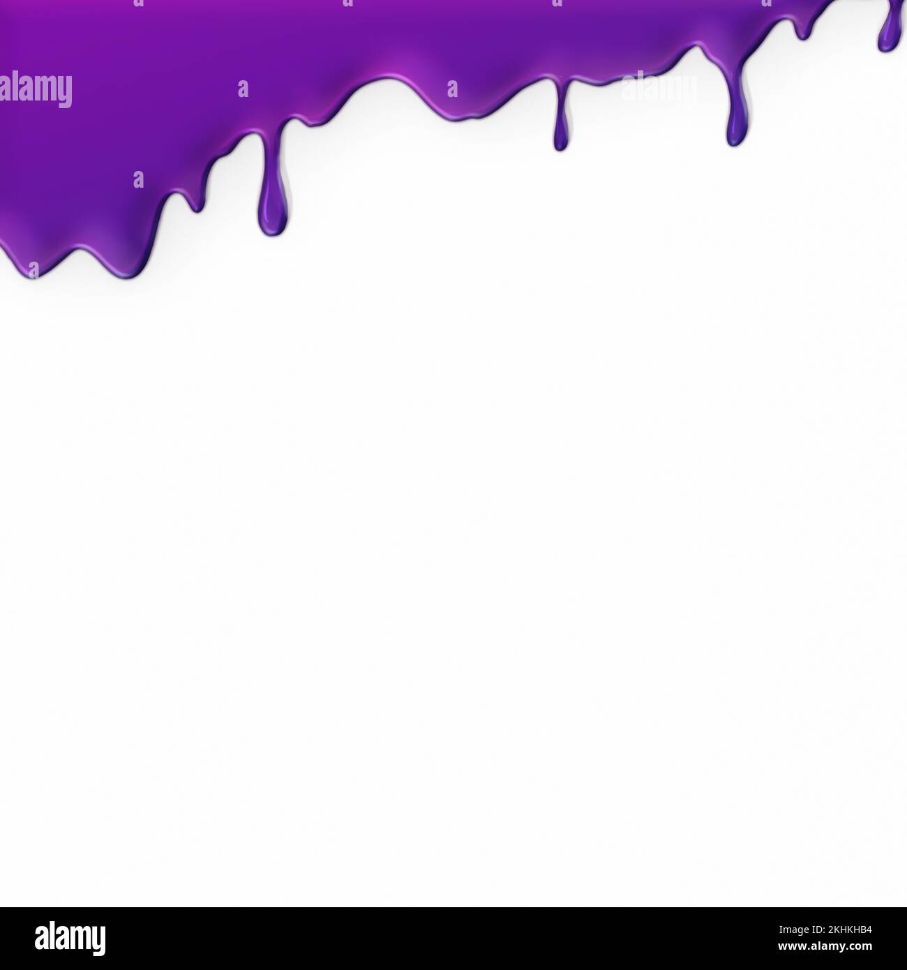 Purple pink paint droplets drip on white square wall copy space ...