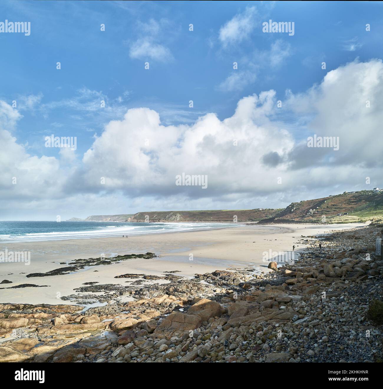 Visitors coast coastline ocean sea beach at sennen cove cornwall hi-res ...
