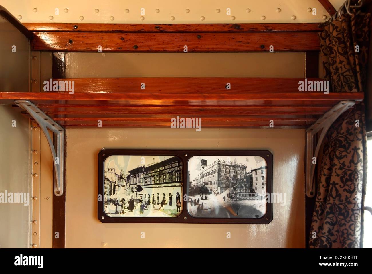 Interior of vintage preserved "Centoporte" Italian Railways train ...