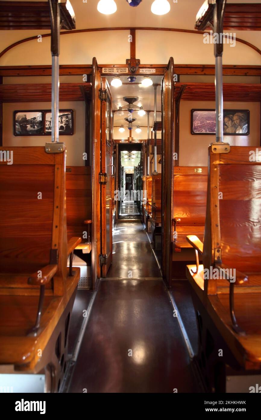 Interior of vintage preserved "Centoporte" Italian Railways train ...
