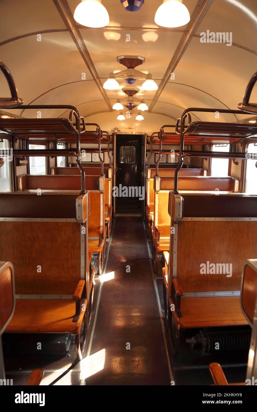 Interior of vintage preserved "Corbellini" Italian Railways train ...
