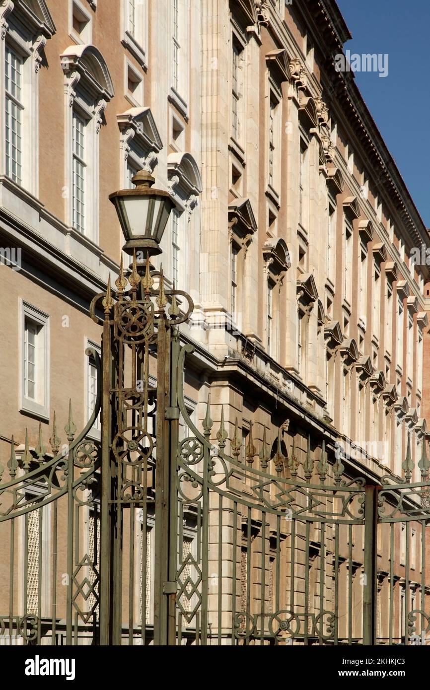 Gates and street lamps at the 18th century Royal Palace of Caserta ...