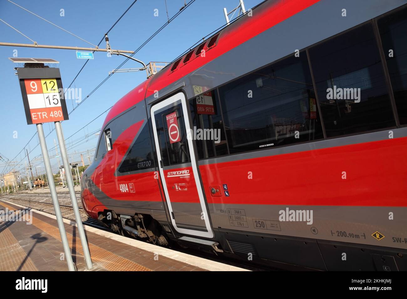 Italian railways AnsaldoBreda V250 / ETR700 Frecciarosso high speed train waiting at Foggia ...