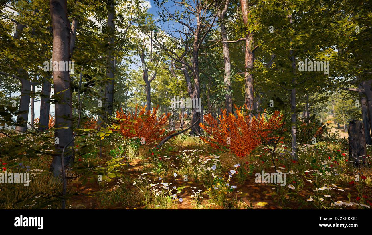 3D rendering. An immersive natural environment. Landscape to illustrate ...