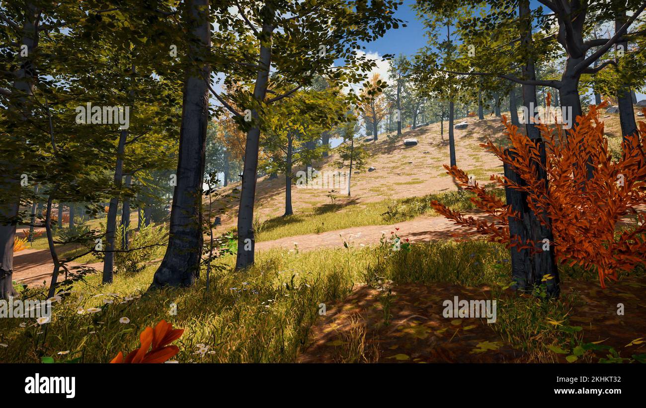 3D rendering. An immersive natural environment. Landscape to illustrate ...