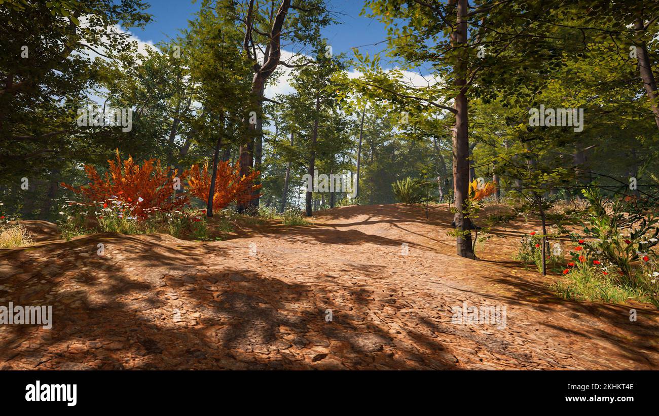3D rendering. An immersive natural environment. Landscape to illustrate ...