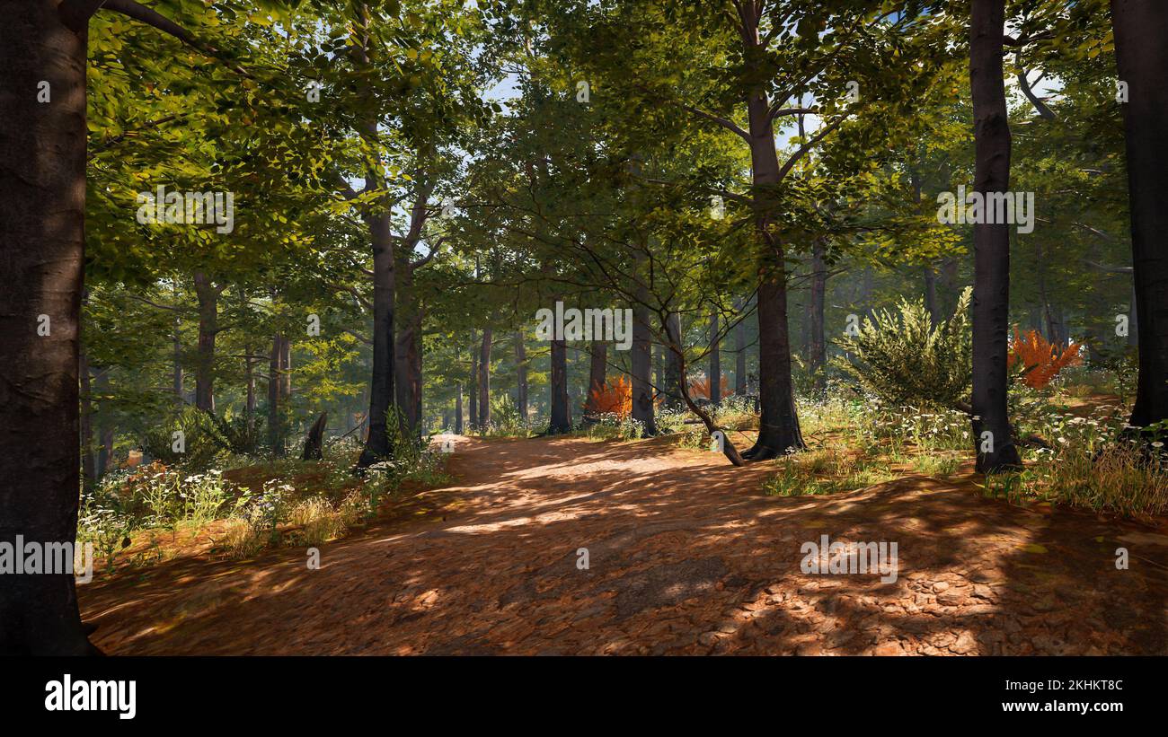 3D rendering. An immersive natural environment. Landscape to illustrate ...