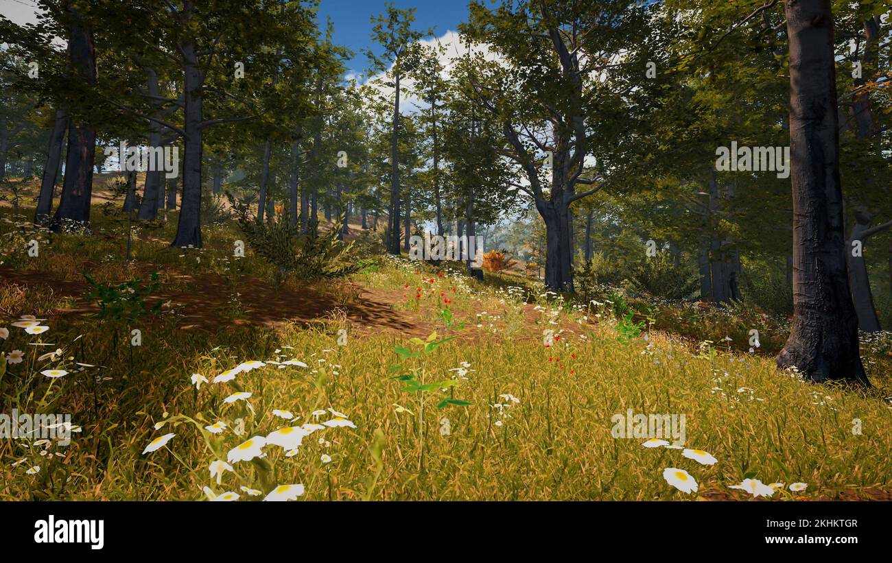 3D rendering. An immersive natural environment. Landscape to illustrate ...