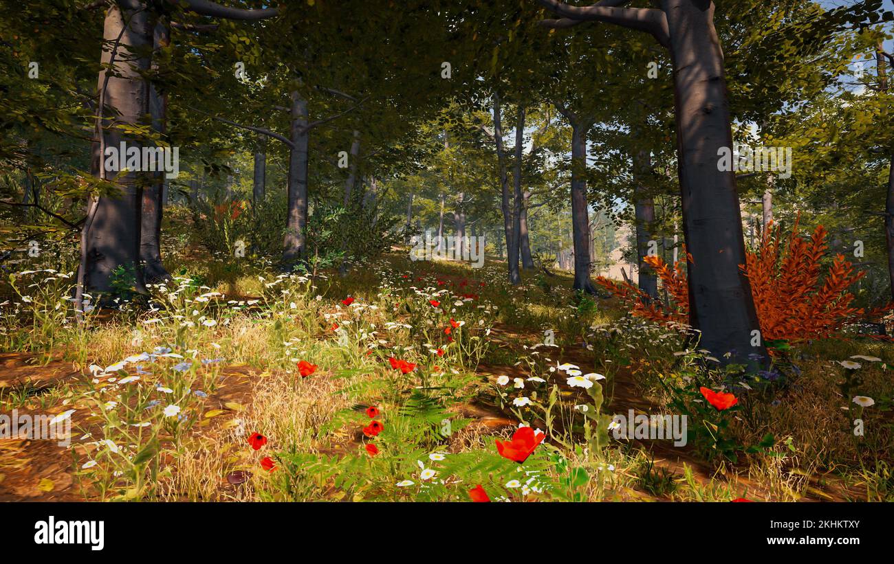 3D rendering. An immersive natural environment. Landscape to illustrate ...