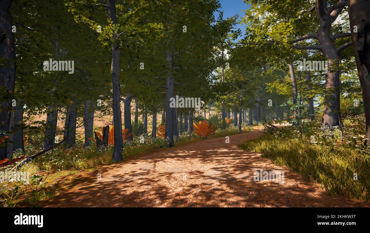 3D rendering. An immersive natural environment. Landscape to illustrate ...