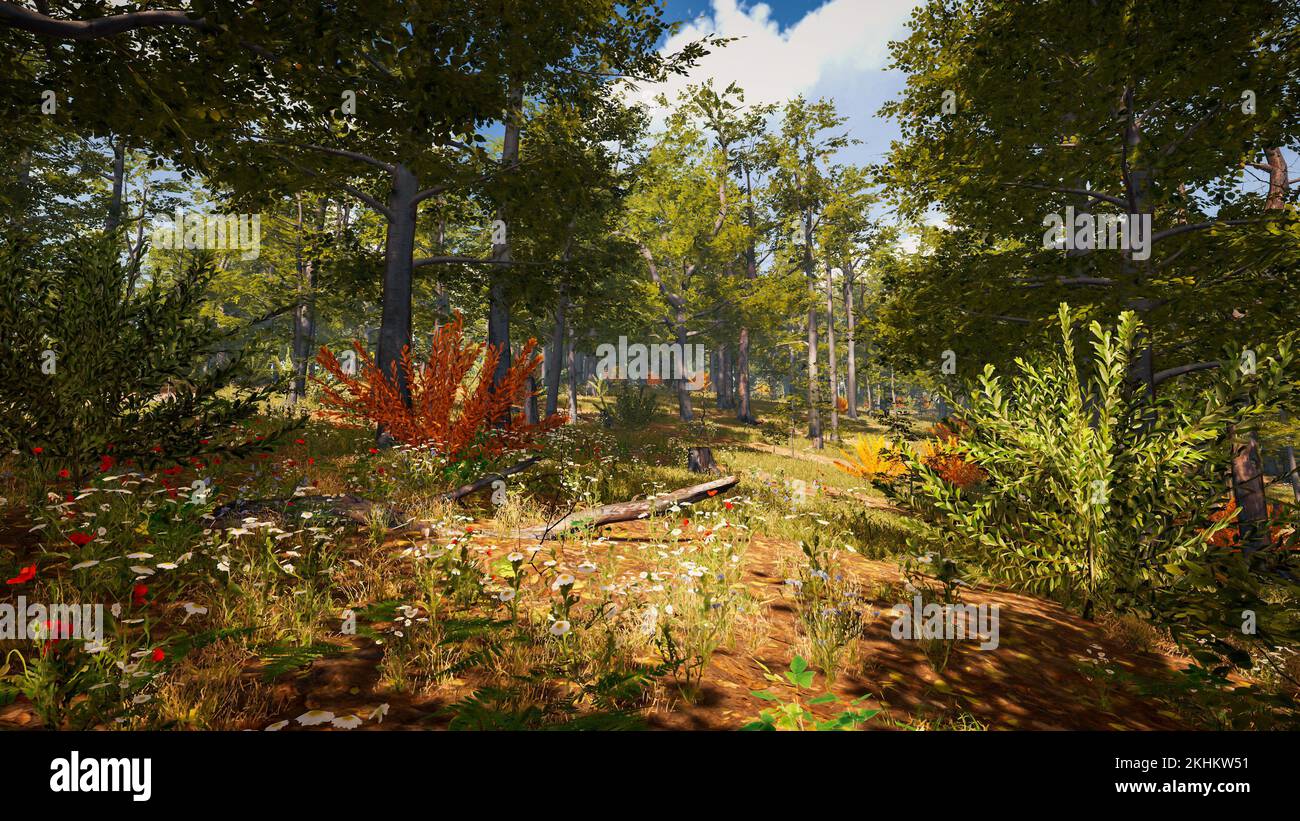 3D rendering. An immersive natural environment. Landscape to illustrate ...