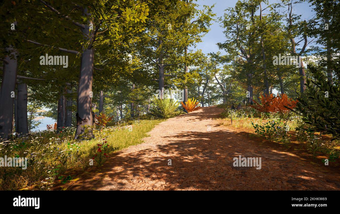 3D rendering. An immersive natural environment. Landscape to illustrate ...