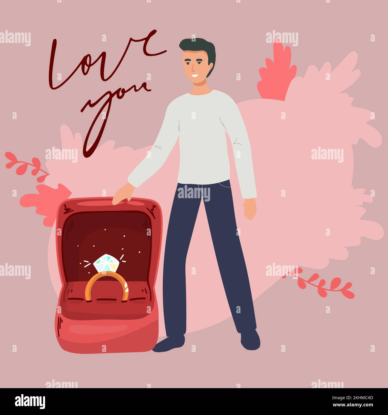 Young Man Standing on with Ring in Hand Making Proposal to Woman Asking ...