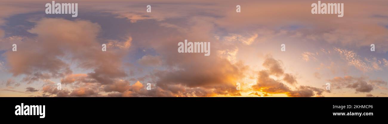 Dark blue sunset sky panorama with pink Cumulus clouds. Seamless hdr ...