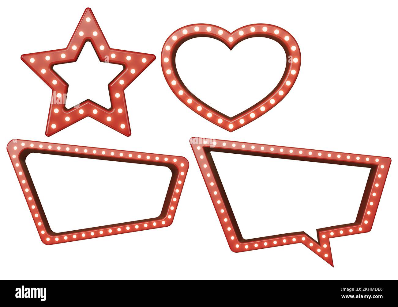 4x Red retro billboard shapes with glowing neon lights - 3D Rendering ...