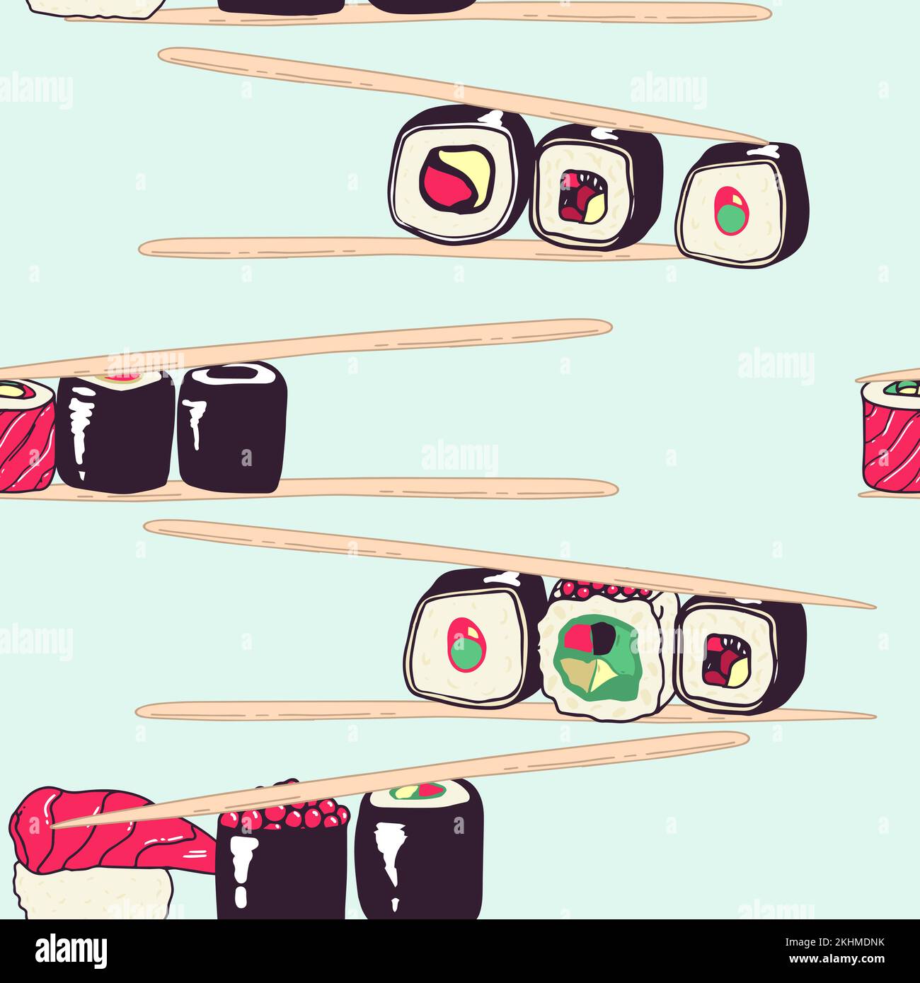 Vector seamless sushi pattern Sushi isolated icons in seamless pattern ...