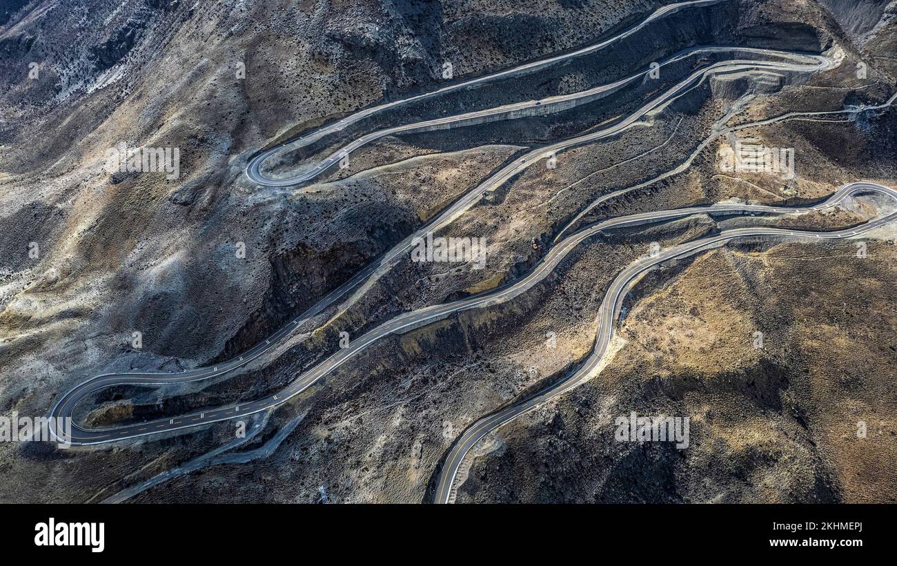 A landscape aerial view of Highways of Luozha Grand mountains, Shannan ...