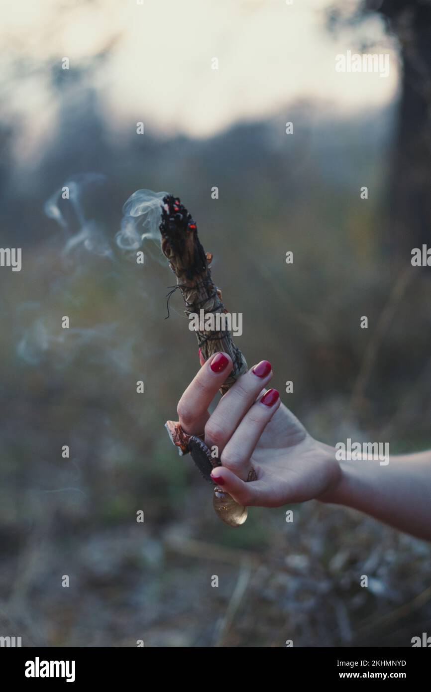 Close up smudging ritual concept photo Stock Photo - Alamy