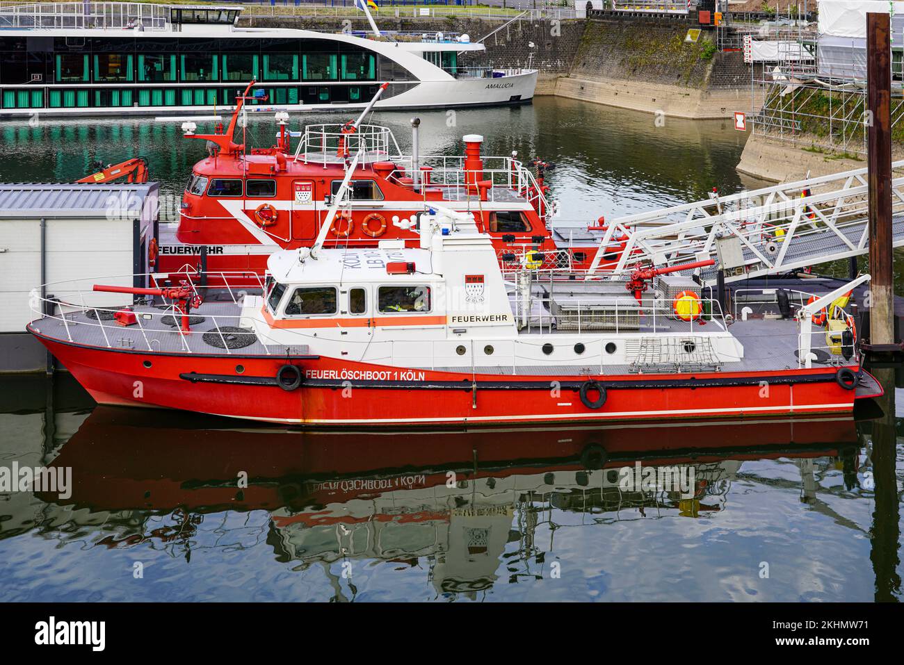 Boats of the fire department in the port of Cologne Deutz Stock Photo ...