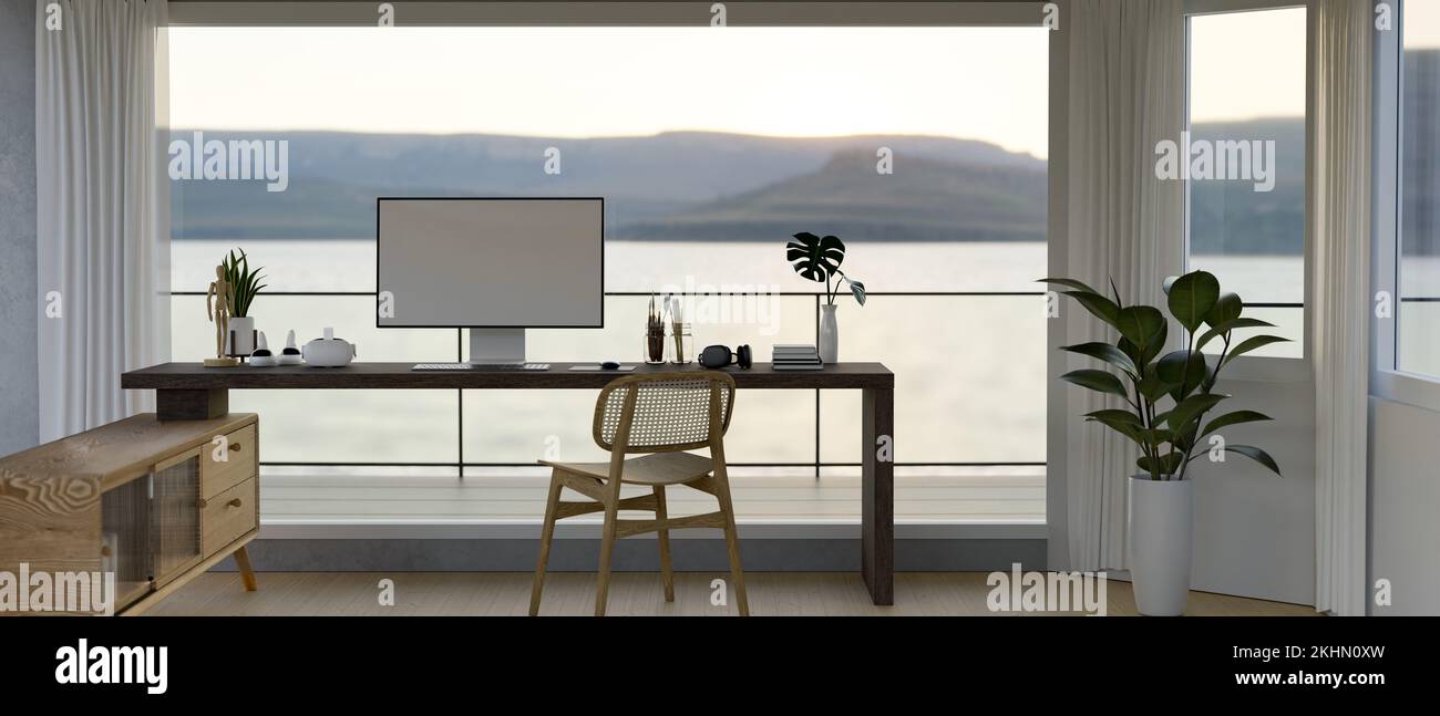 Modern contemporary home working room interior design with blank ...