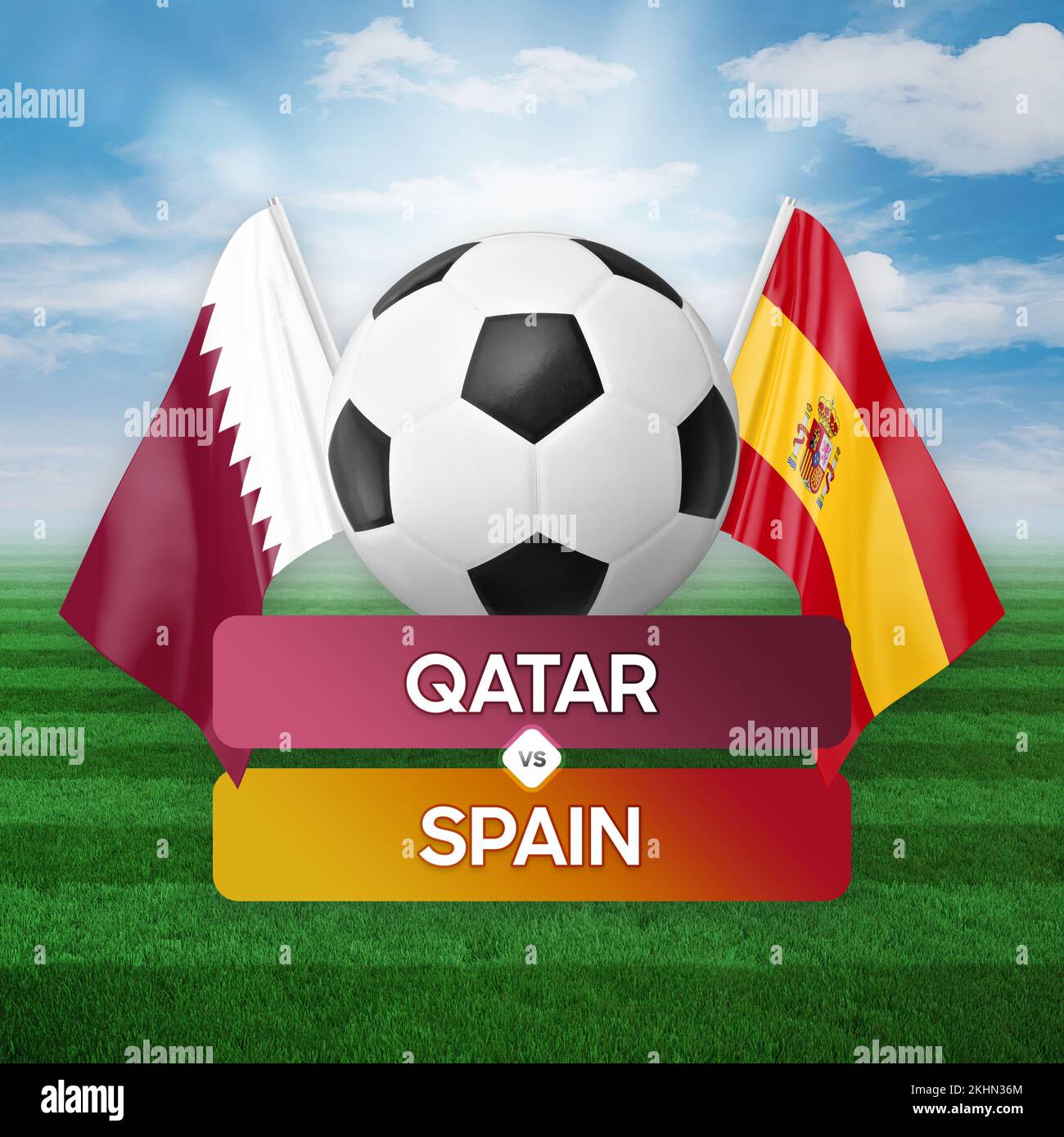 Qatar vs Spain national teams soccer football match competition concept ...