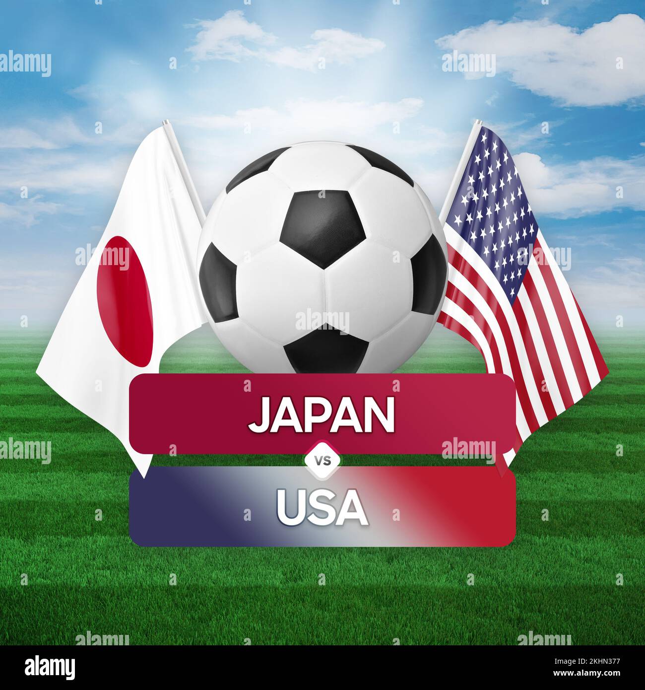 Japan vs USA national teams soccer football match competition concept ...